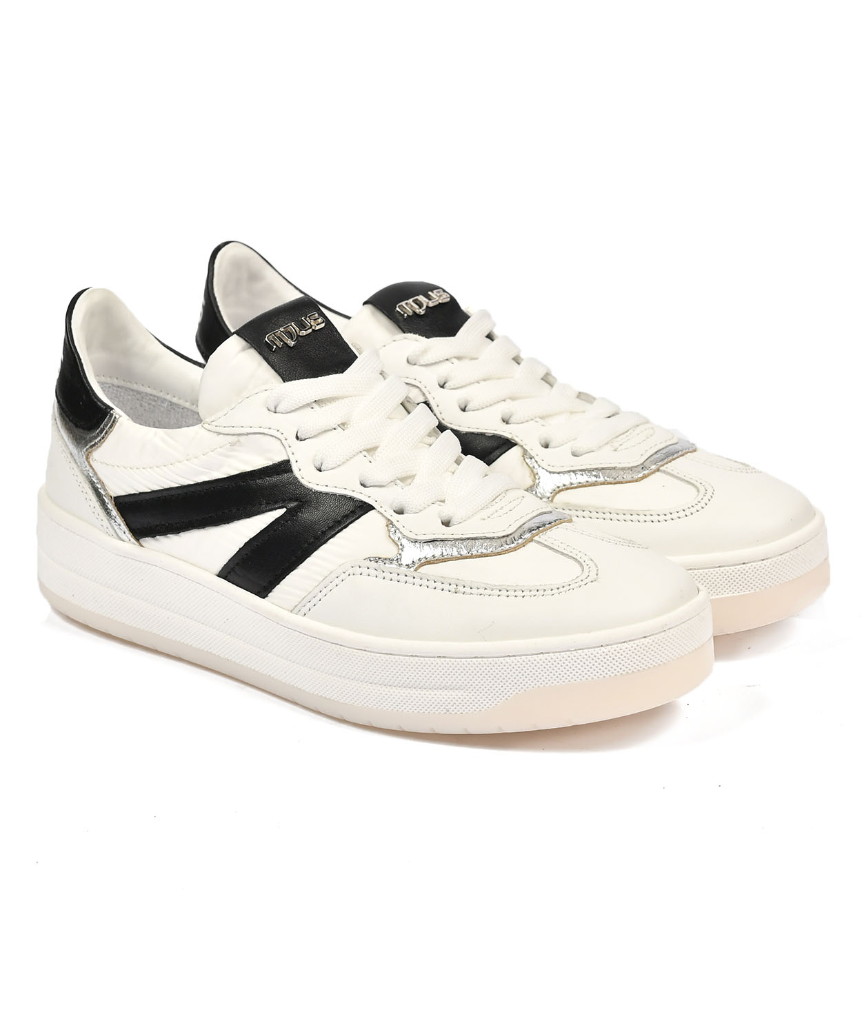 Mjus ženske kožne bele patike L66110 SS25 - BIANCO/ARGENTO/NERO